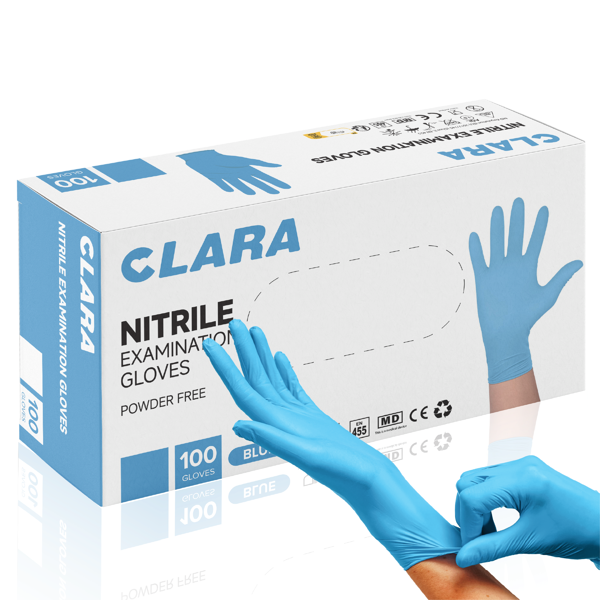 10x Rękawiczki Nitrylowe Bezpudrowe CLARA 100 szt. Niebieskie XL ...